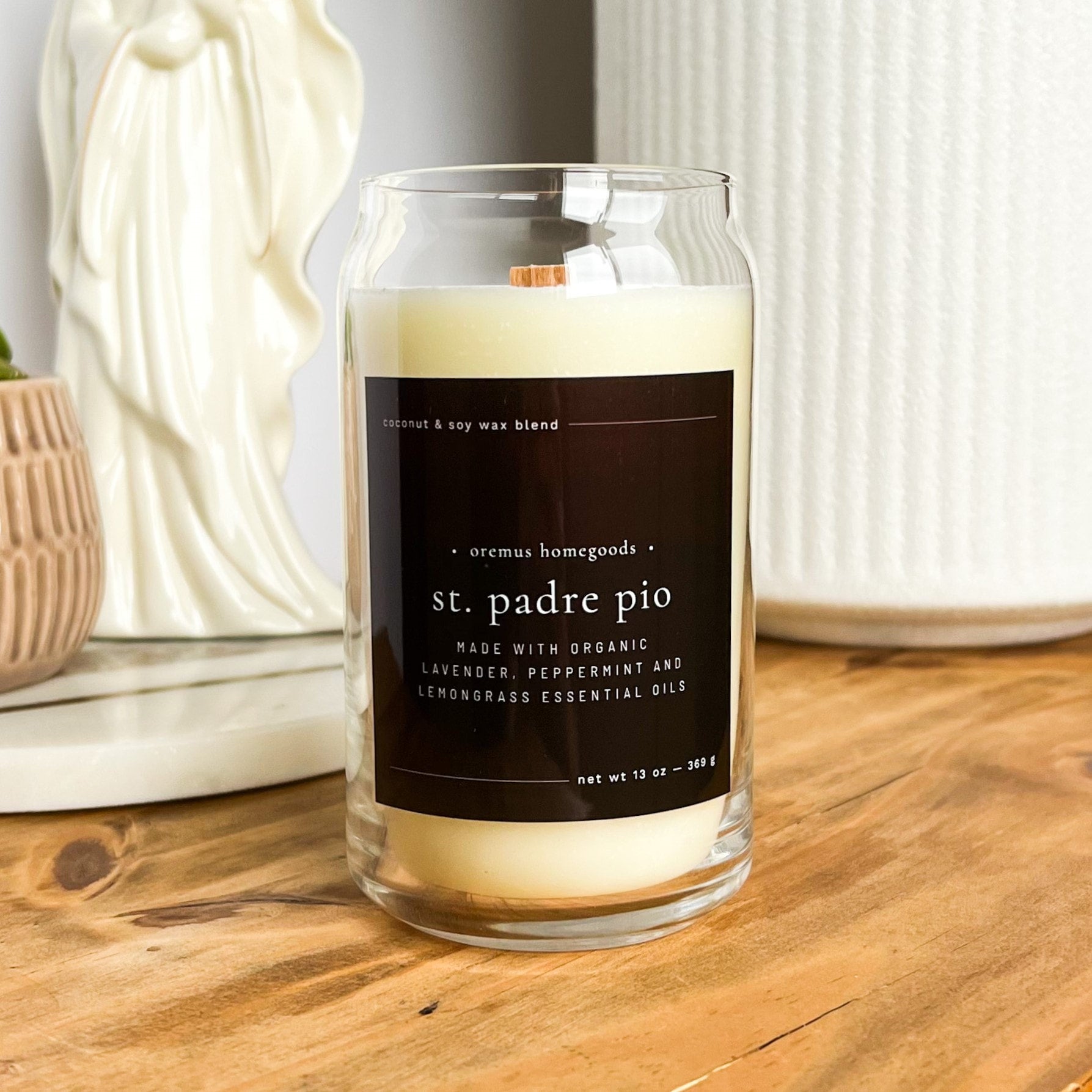 St. Padre Pio Candle | Coconut and Soy Wax Blend with Crackling, Wooden ...